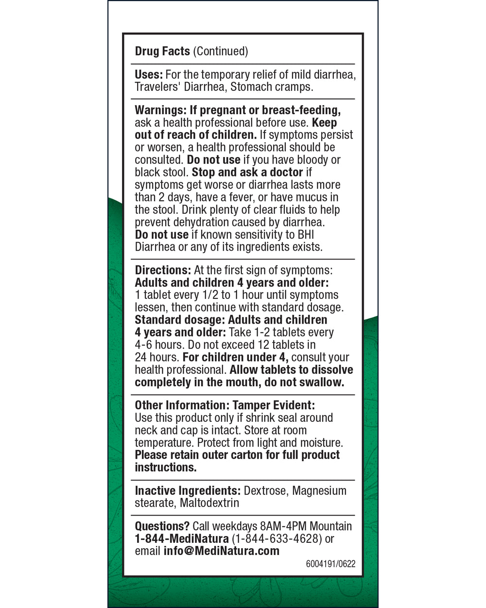 BHI Diarrhea - 100 Tablets